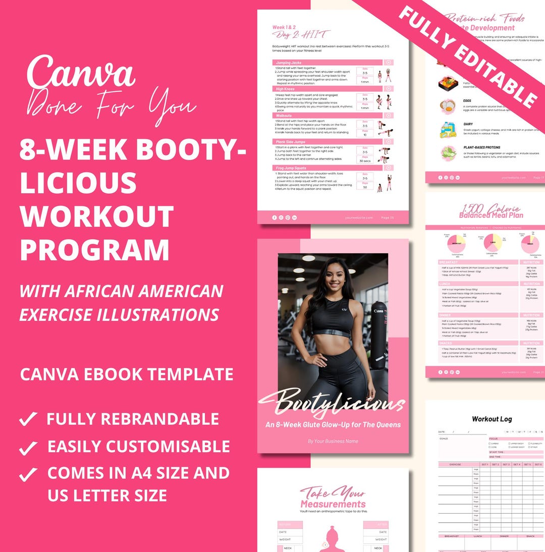 PLR 8-week Bootylicious Workout Program, Canva Ebook Template, PLR ...