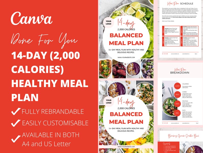 14-day Meal Plan Template With Healthy and Delicious Recipes - Etsy