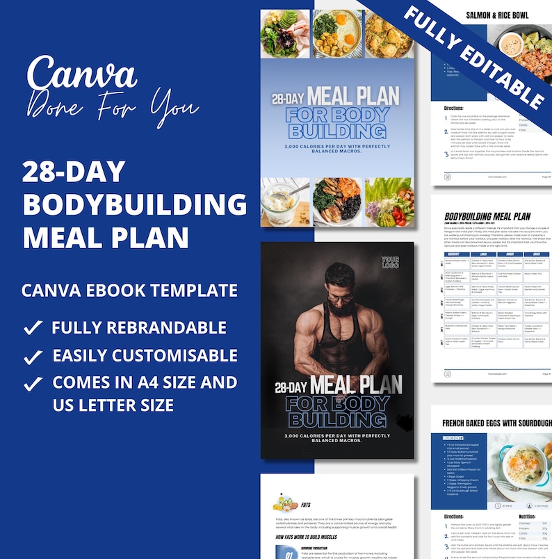 28-day Bodybuilding Meal Plan Template With Healthy Recipes, 3,000 ...