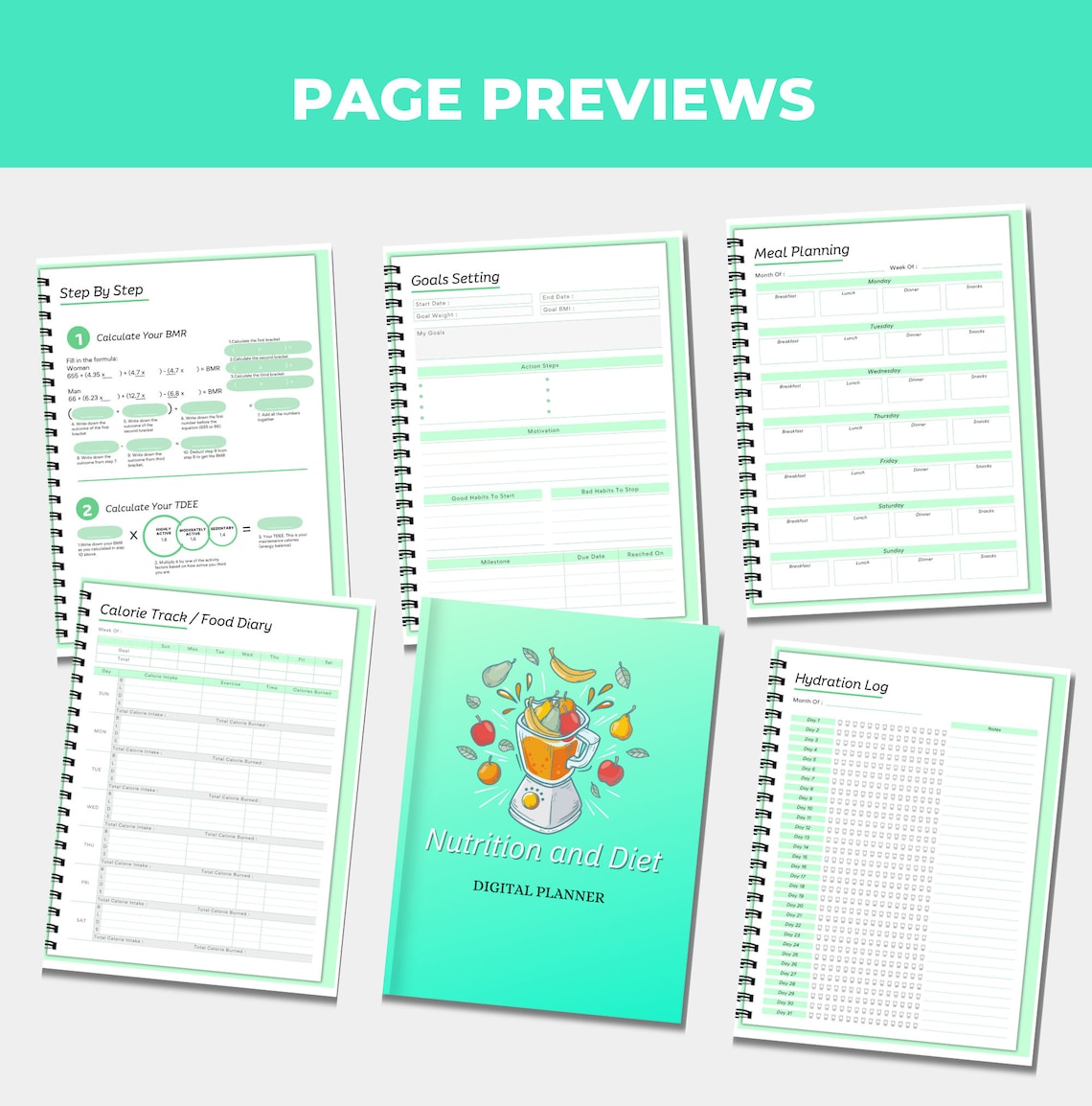 Nutrition & Diet Planner Template, Canva Planner Template, Digital ...