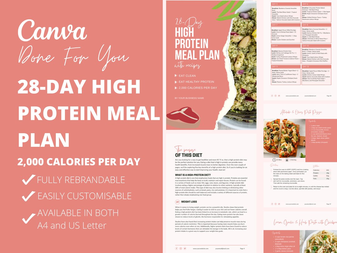 28-day High Protein Meal Plan Template With Recipes 2000 - Etsy