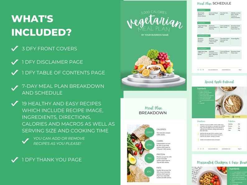 7-day Vegetarian Meal Plan Template With Healthy and Delicious - Etsy