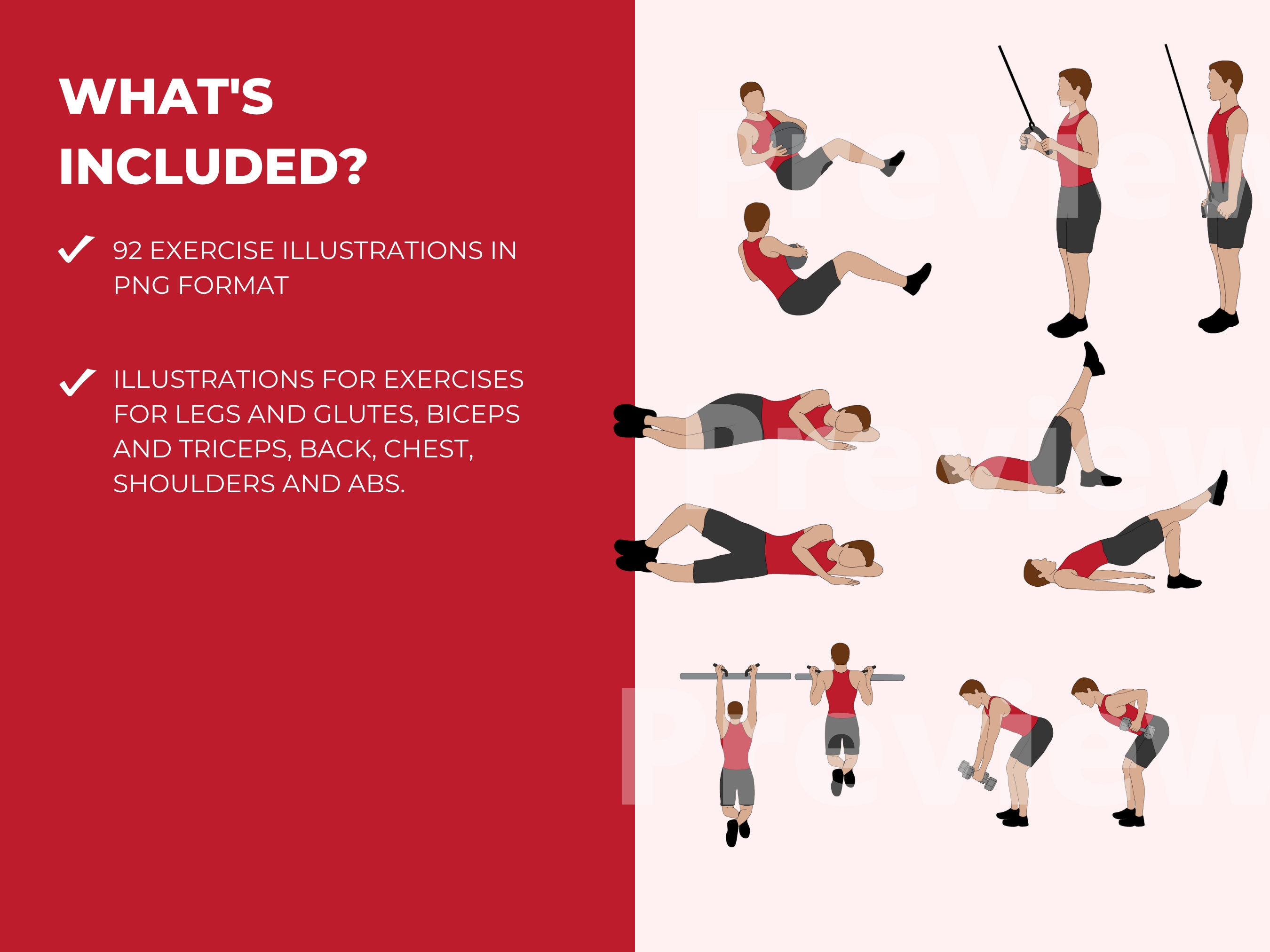 92 Exercise Illustrations in PNG Format for Health and Fitness Coaches ...