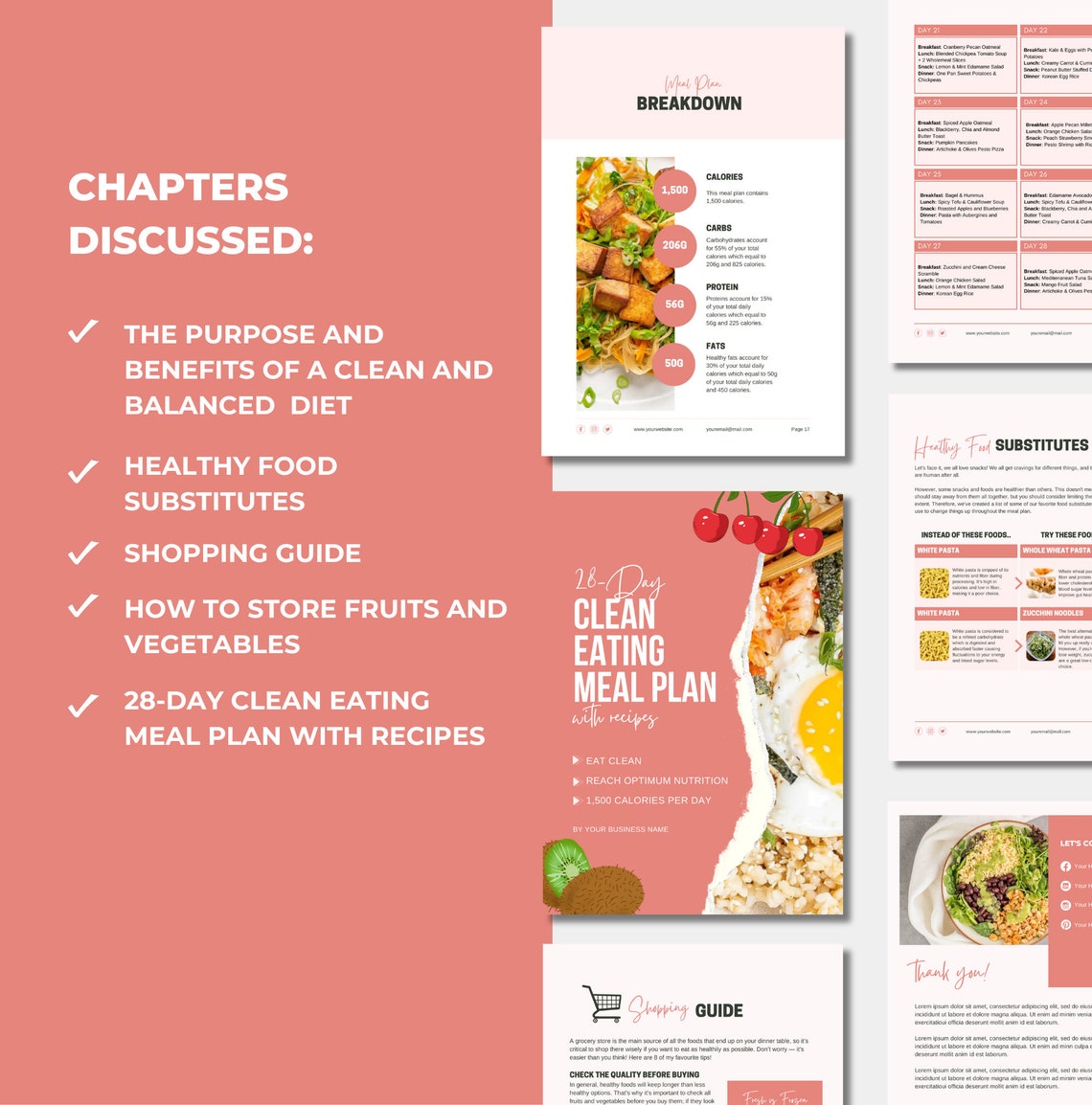 28-day Clean Eating Meal Plan Template With Recipes 1500 - Etsy