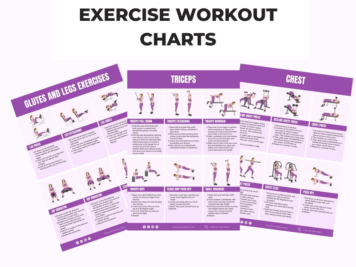 Workout Chart Exercise Chart With Exercise Illustrations and - Etsy UK