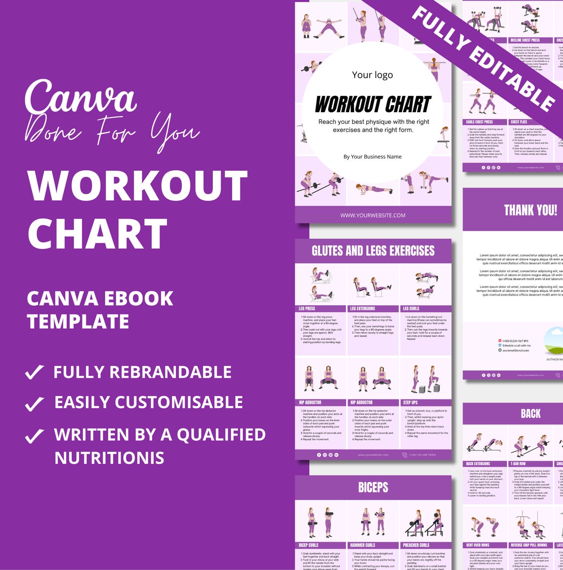 Workout Chart, Exercise Chart With Exercise Illustrations and Step-by ...