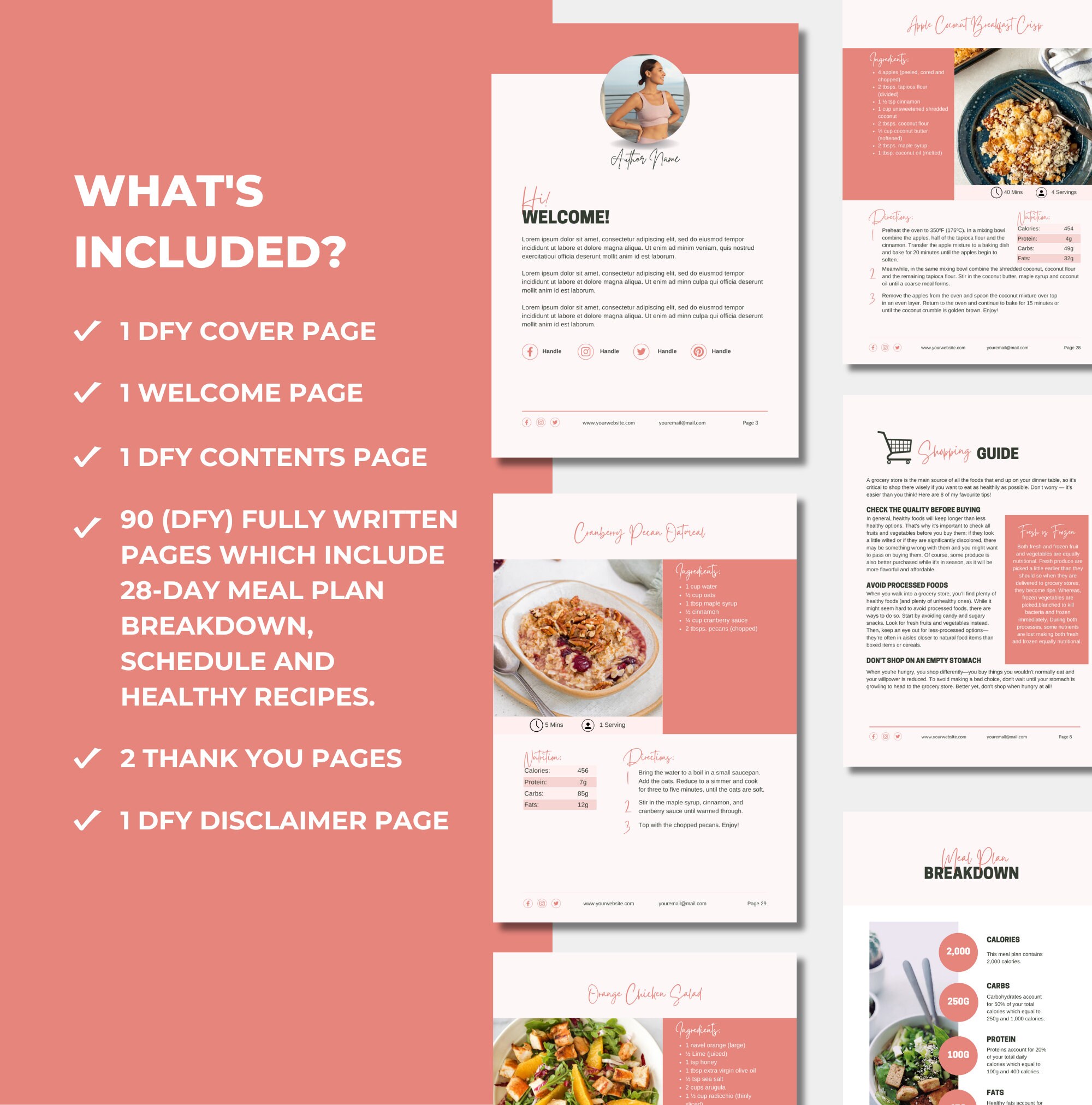 28-day Meal Plan Template With Healthy Recipes, 2,000 Calories per Day ...