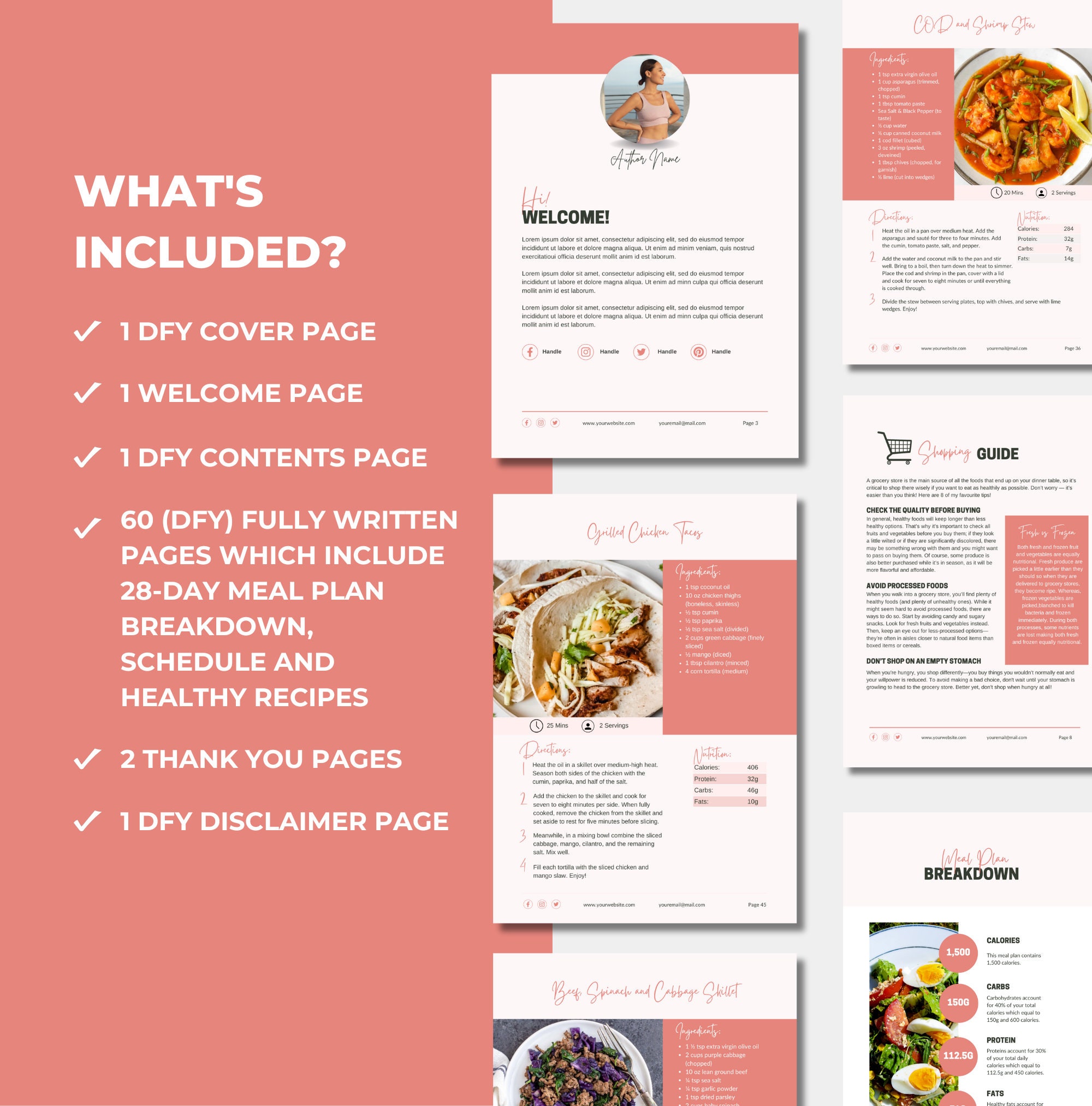 28-day High Protein Meal Plan Template With Recipes, 1,500 Calories per ...