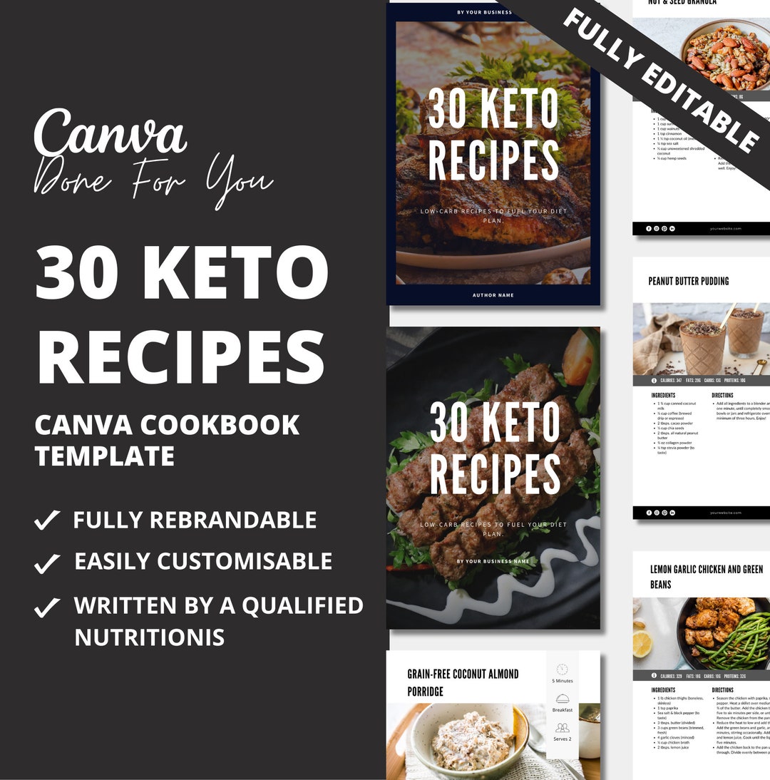 30 Keto Recipes, Cookbook Template, Recipe Book Template, Canva ...
