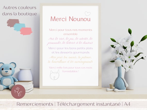 Affiche merci Nounou Rose Cadeau Nounou Affiche - Etsy