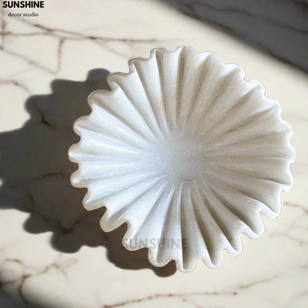 White Marble Ruffle Bowl, Marble Ruffle Bowl Handcrafted Decorative ...