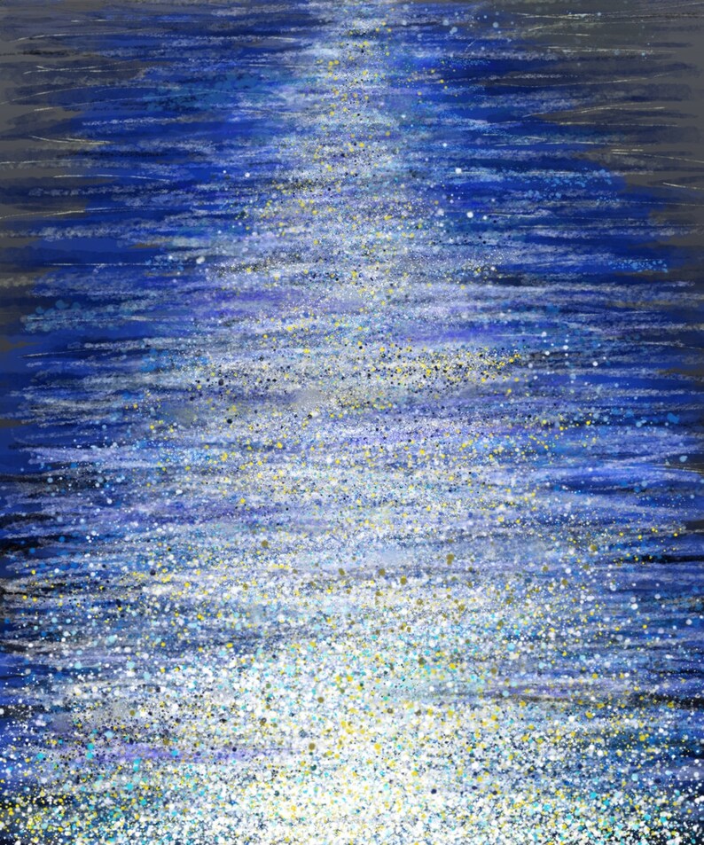 Moon Light Painting, Blue Night Large Canvas| Fine Art Print, Home Wall ...