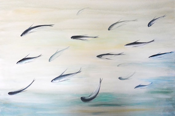 Ocean Fish Painting Sea Water Blue Large Canvas Fine Art - Etsy