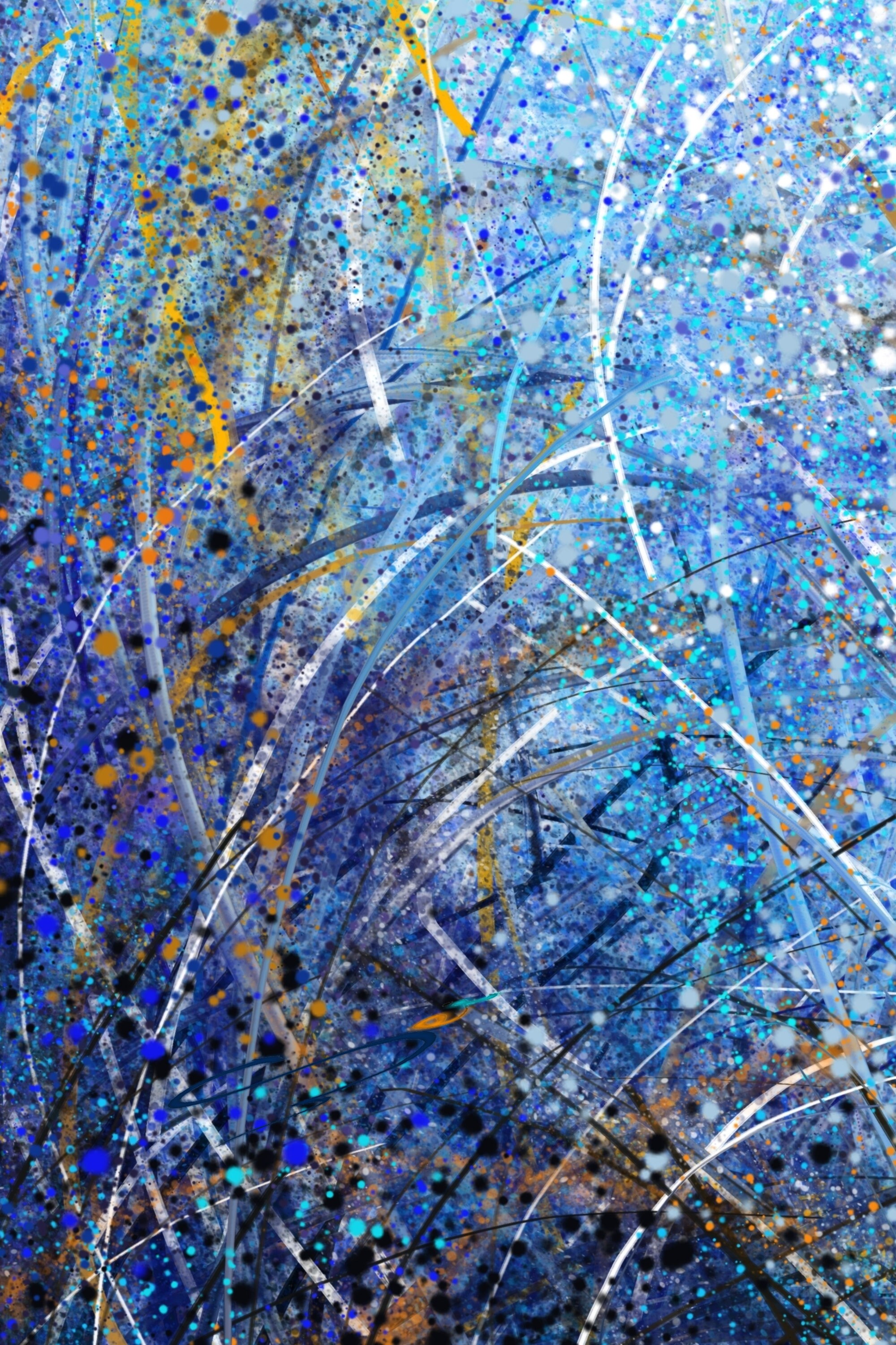 Abstract Painting Pollock Style Blue Large Canvas Series W/ Embedded ...