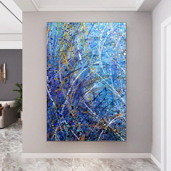 Abstract Painting Pollock Style Blue Large Canvas Series W/ - Etsy