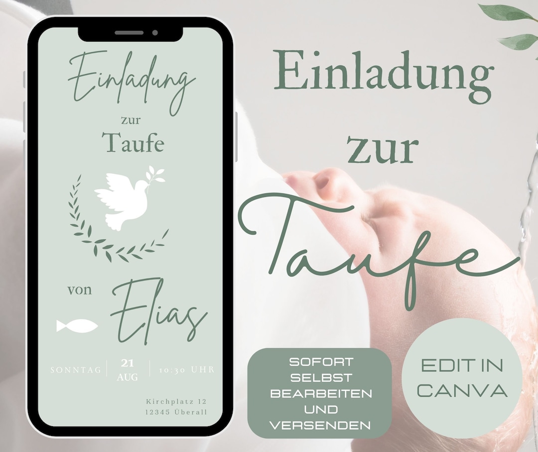 Einladung Taufe Digital Taufeinladung Whatsapp Edtierbare - Etsy