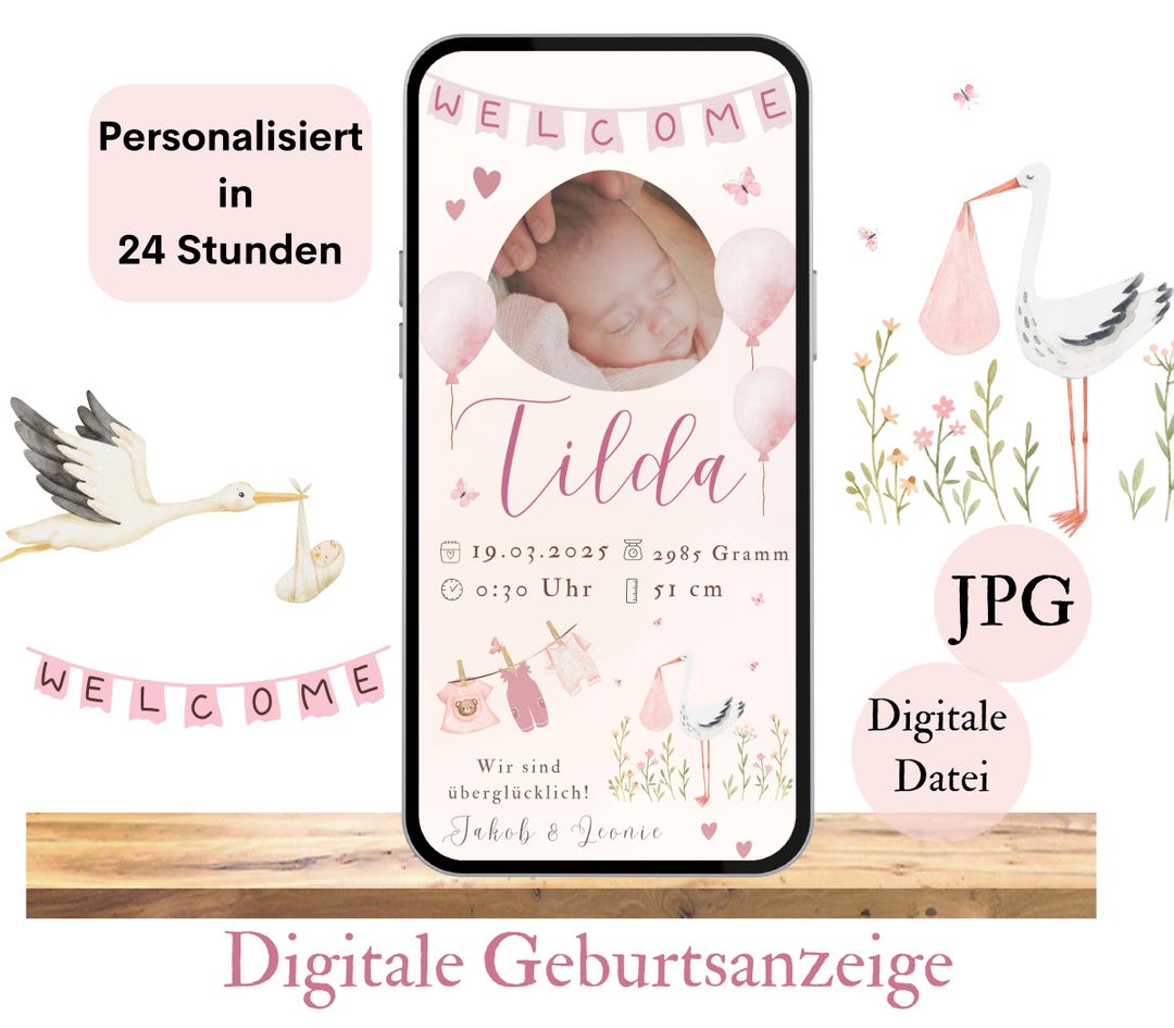 Digital Announcement of Birth, Announcement of Baby is Here, Birth ...