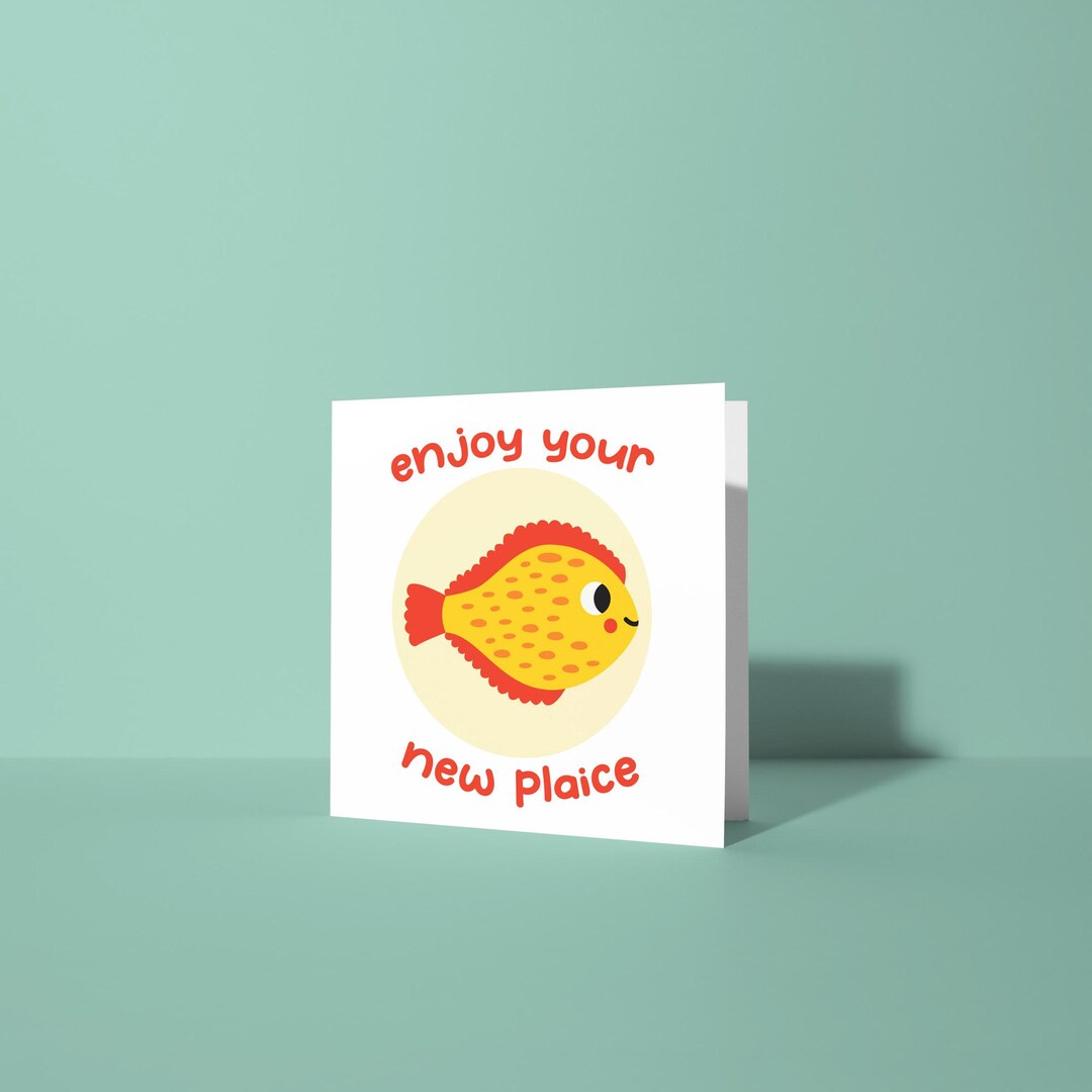 New Plaice Funny Fish Pun Card – Cute New Home Congratulations, Quirky ...