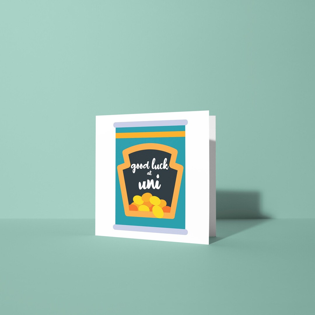 Baked Beans Tin - Good Luck at University Greeting Card | Freshers ...