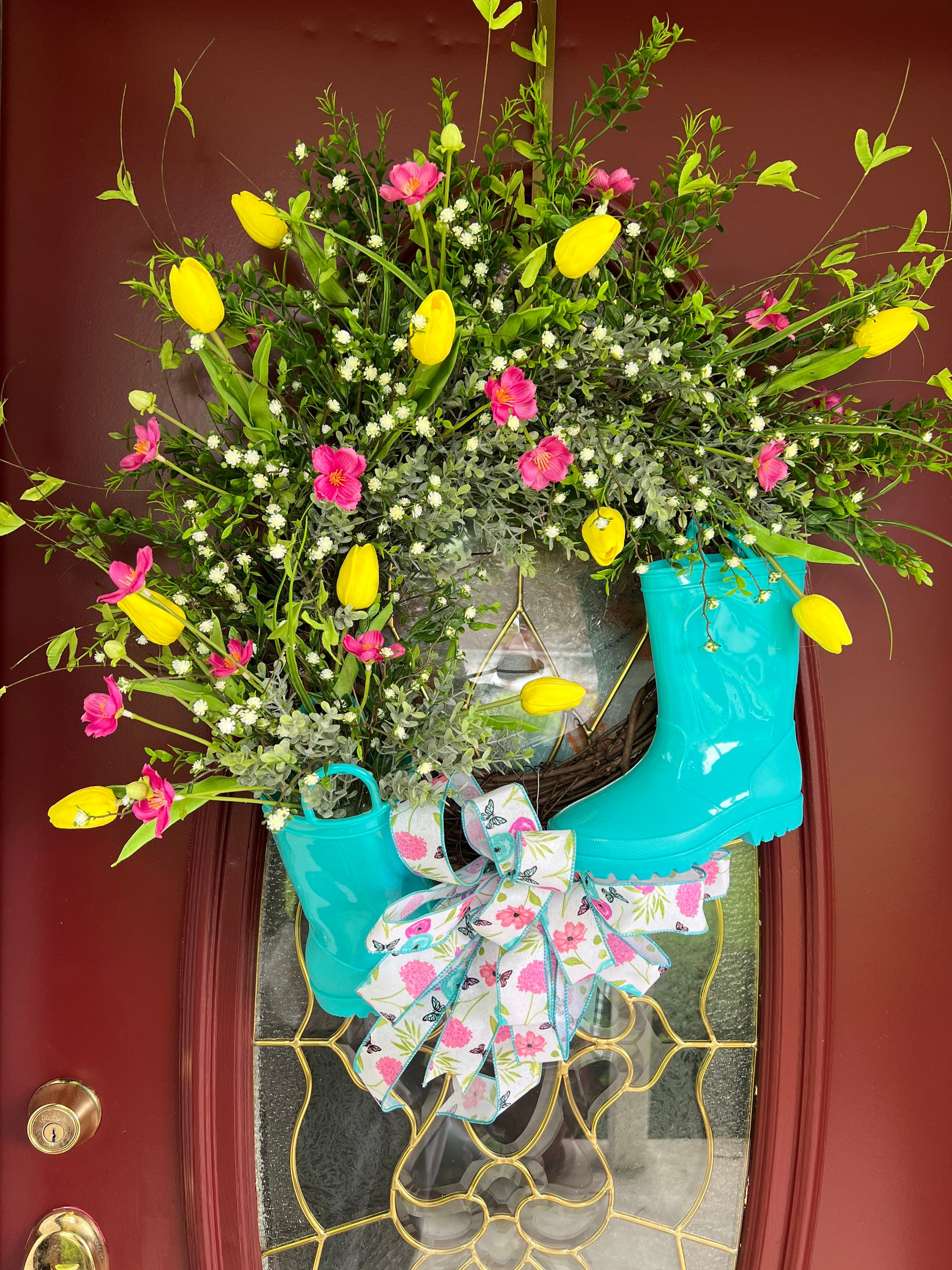 Grapevine Rain Boot Wreath With Flowers for Door - Etsy