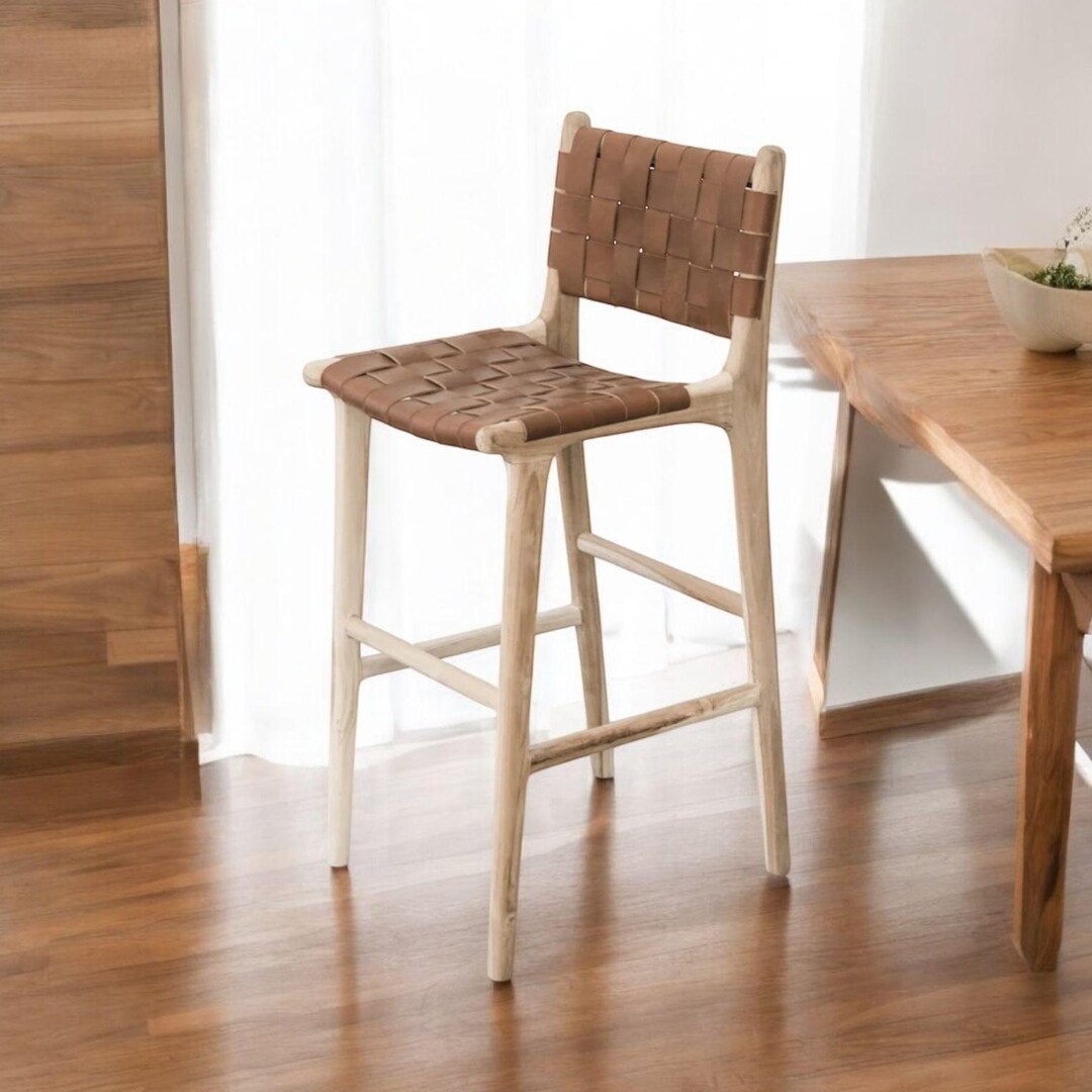 Woven Leather Bar Stool ,saddle Leather Accent Stylish Seating,leather ...