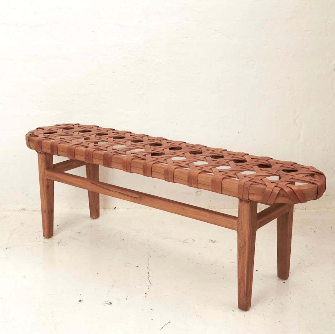Woven Leather Bench Seat ,handwoven Tan Leather Bench for Stylish ...