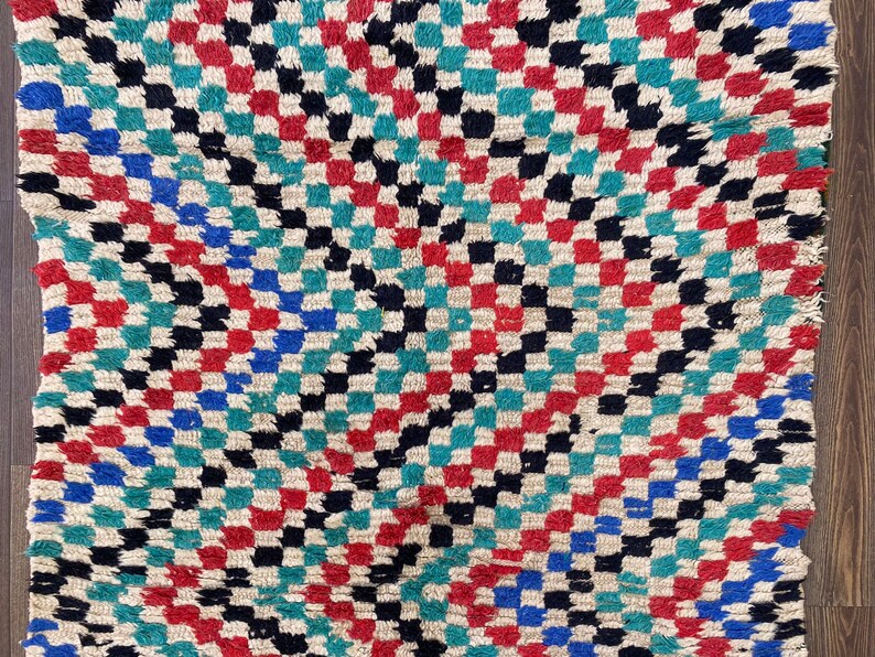 Berber Vintage Checkerboard Decor Wool Rug, Moroccan Living Artisanal ...
