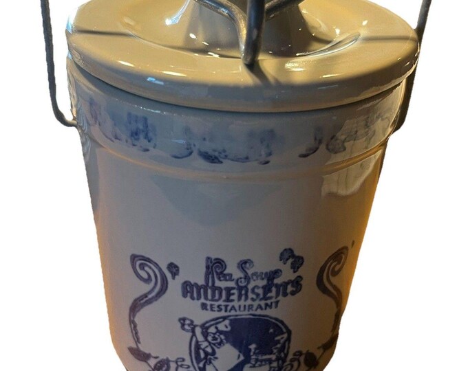 Vintage Stoneware Pottery Andersens Restaurant Pea Soup Crock W/ Wire ...