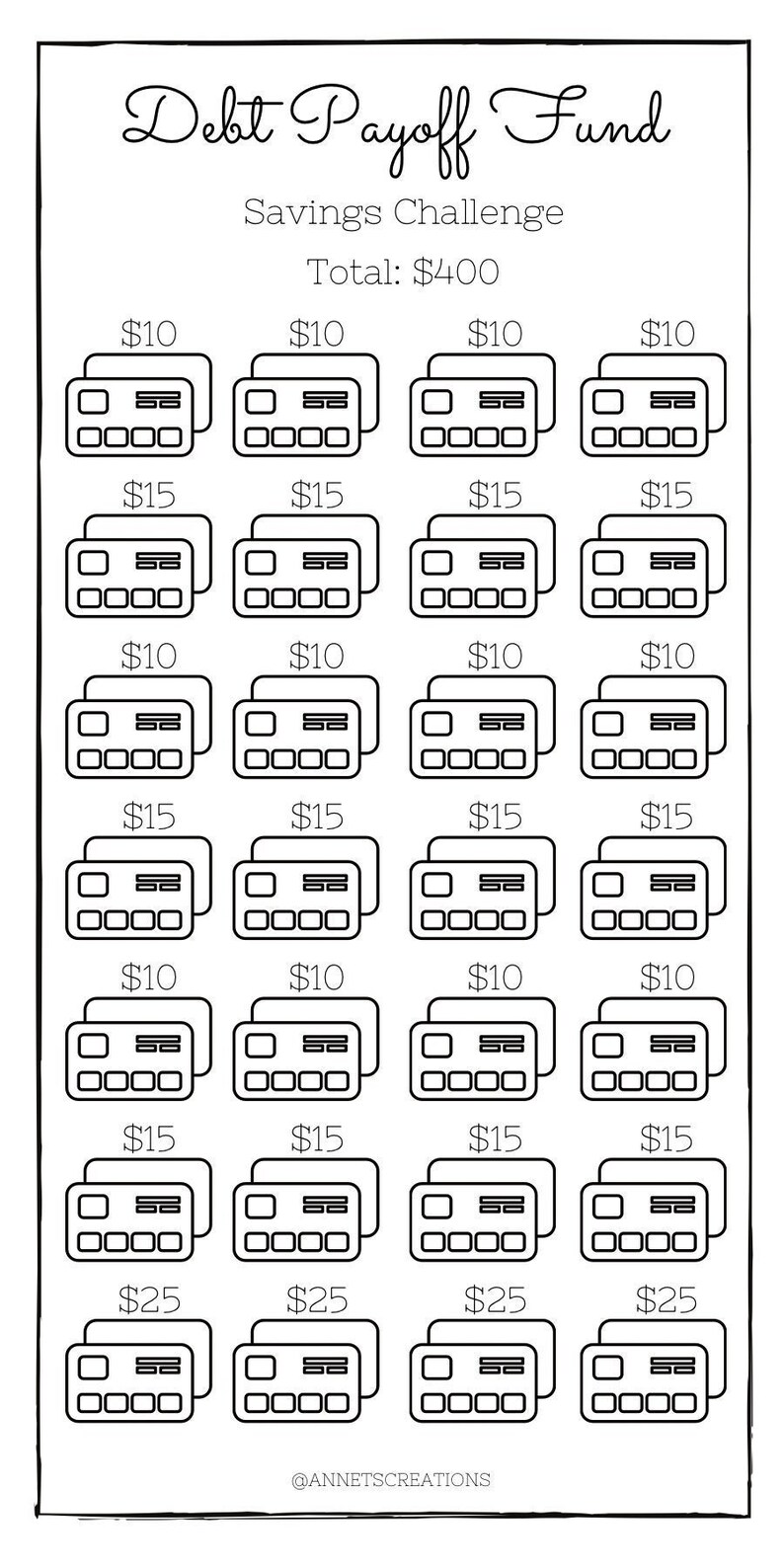 Debt Payoff Savings Challenge Digital Savings Save 400 - Etsy