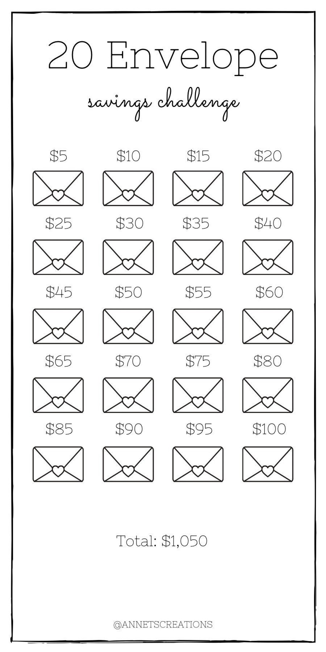 20 Envelope Savings Challenge | Save 1050 | Digital Download | Low ...
