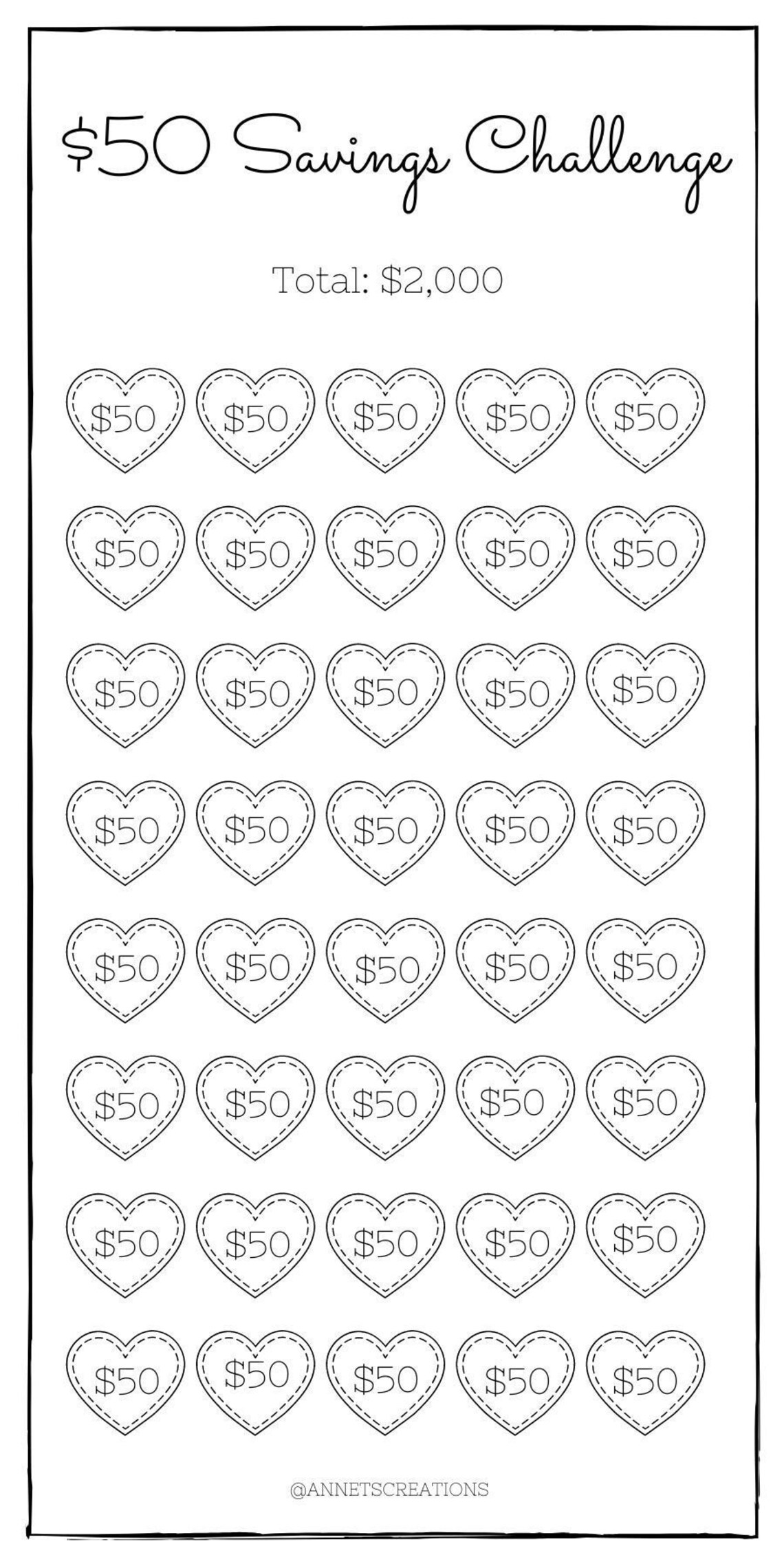 50 Dollar Savings Challenge | Save 2000 | Digital Download | Low Income ...