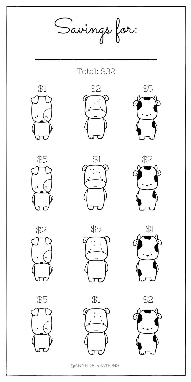 Kids Savings Challenge | Save 32 Dollars | Digital Download | Low ...