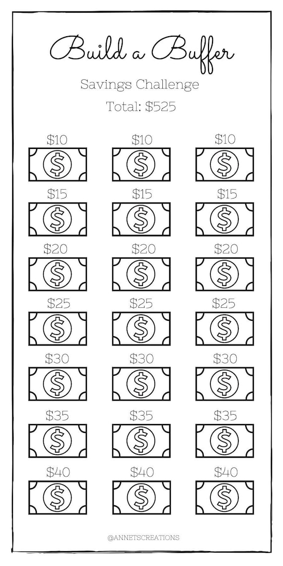 Build a Buffer Challenge Saving Challenge Save 525 - Etsy