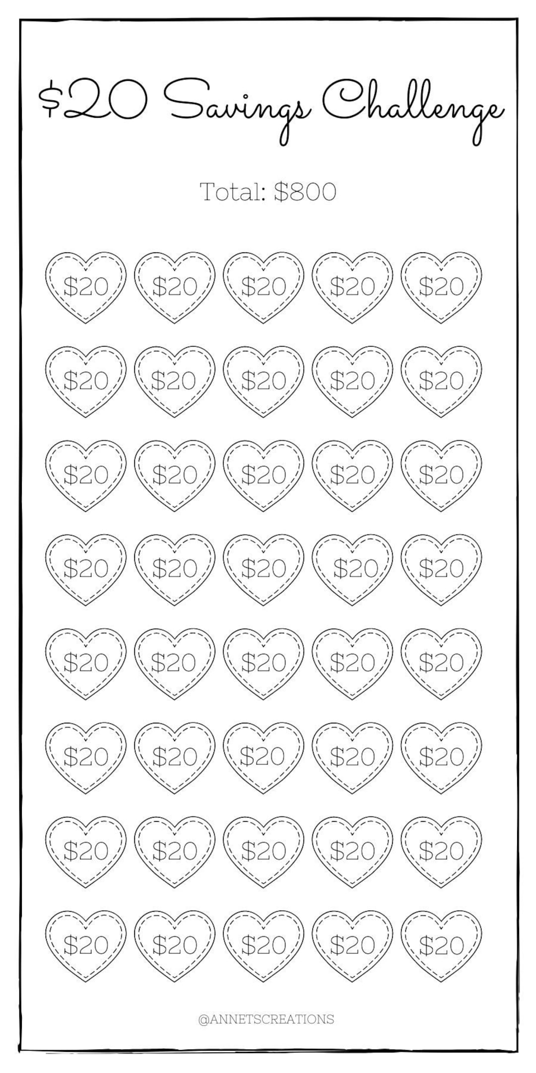 20 Dollar Savings Challenge | Save 800 | Digital Download | Low Income ...