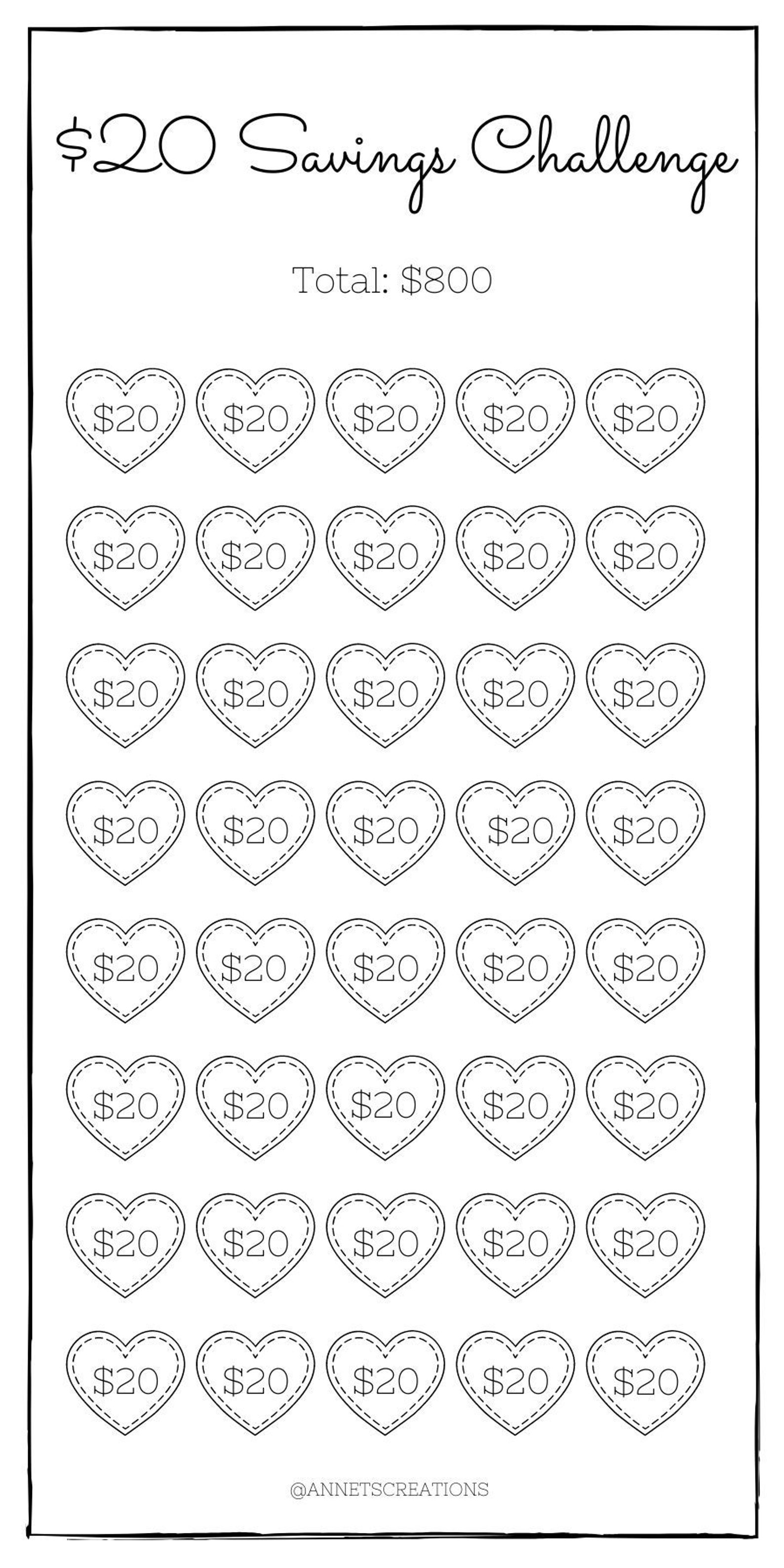 20 Dollar Savings Challenge | Save 800 | Digital Download | Low Income ...