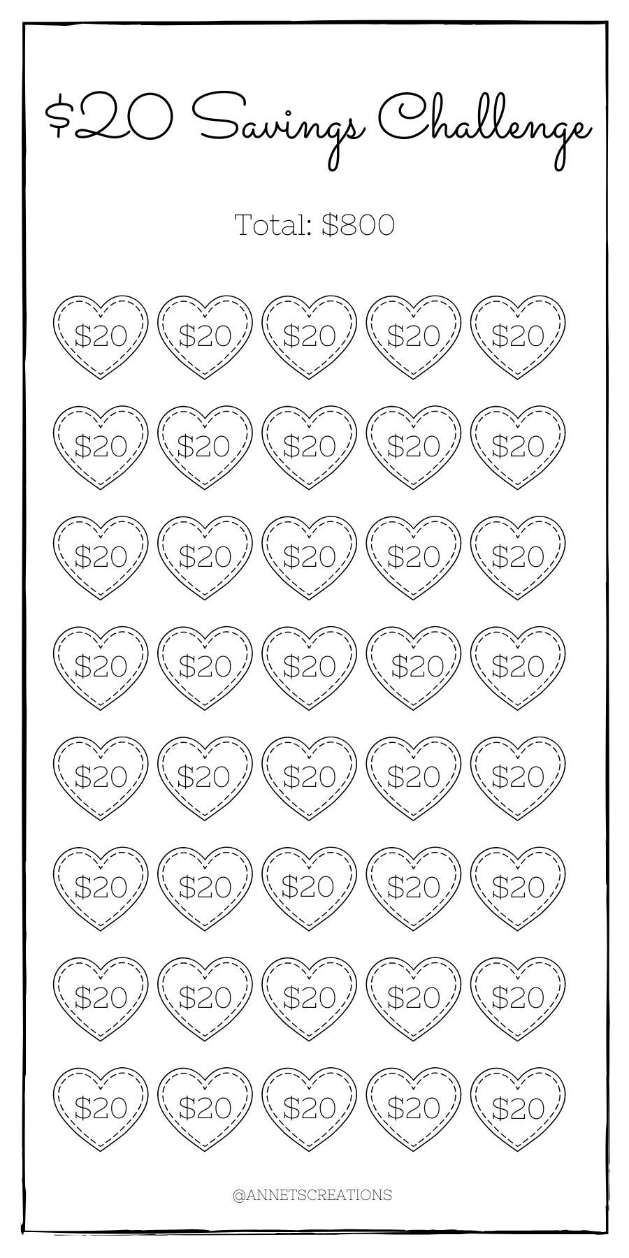 20 Dollar Savings Challenge | Save 800 | Digital Download | Low Income ...