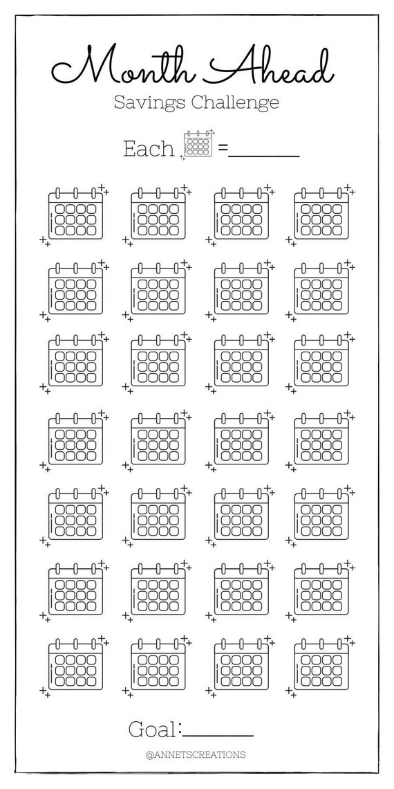 Month Ahead Savings Challenge Save Your Money Digital - Etsy