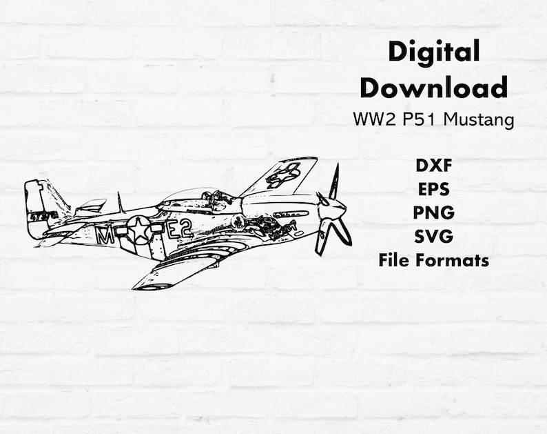 WW2 P51 Mustang Plane Digital Download, Svg, Eps, Dxf, Png. Warbird ...