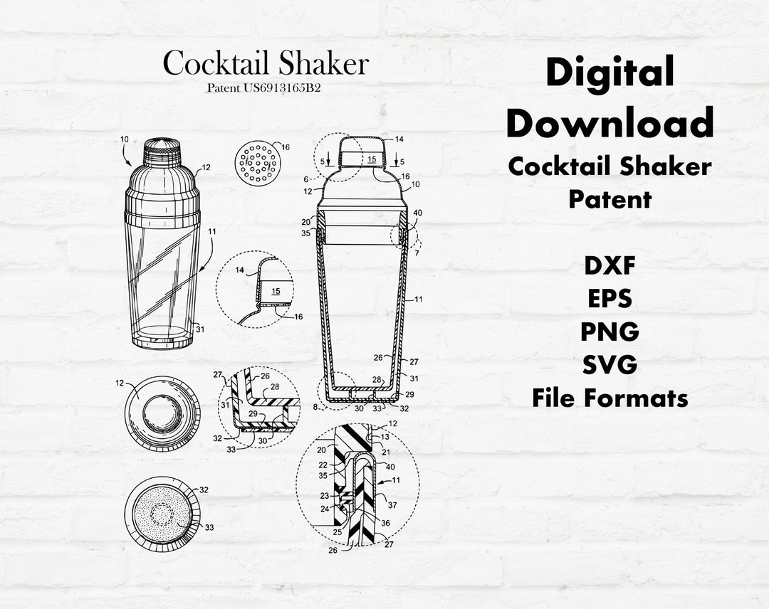 Cocktail Shaker Digital Download of the Patent in Eps, Dxf, Png & Svg ...
