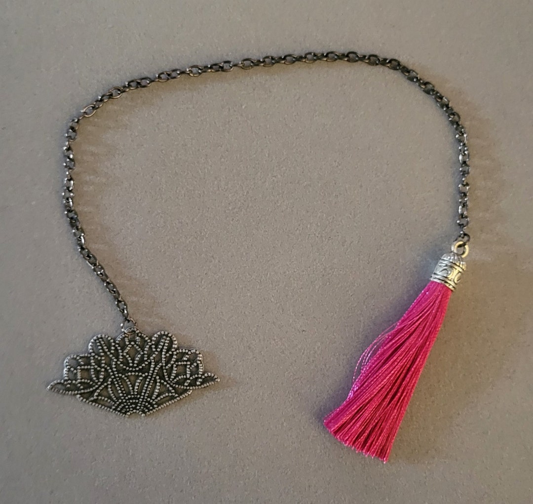 A Fan of Pink Gun-metal Gray Bookmark Chain - Etsy