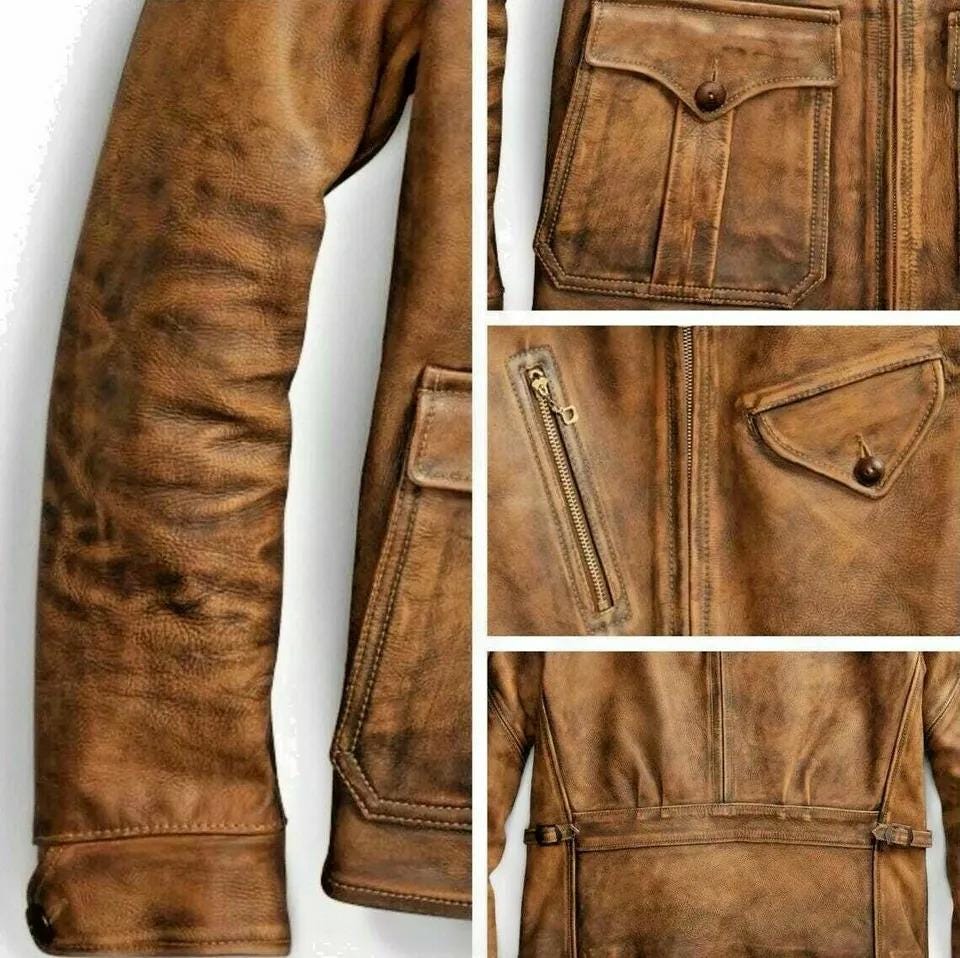 1920's Newboy Vintage Look Distressed Tan Real Leather Jacket Mens Coat ...