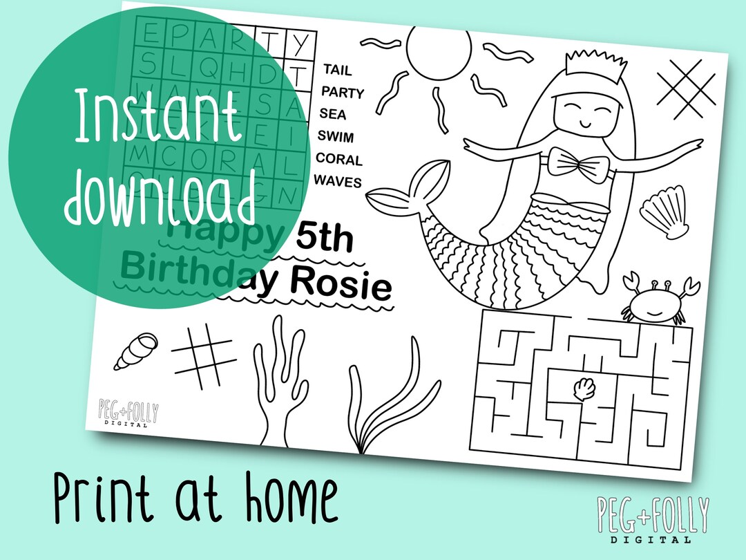 Mermaid Birthday Activity Sheet / Ocean Theme Favour for Children ...