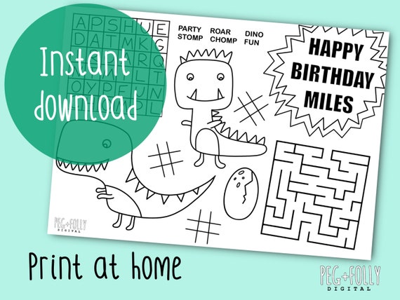 Dinosaur Birthday Activity Sheet / Dino Favour for Children / | Etsy
