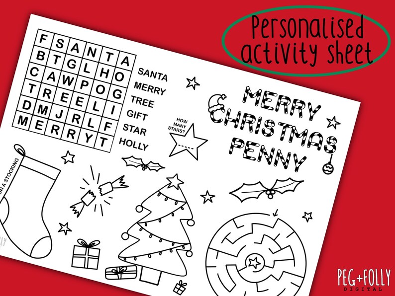 Personalised Christmas Activity Sheet / Children Colouring - Etsy