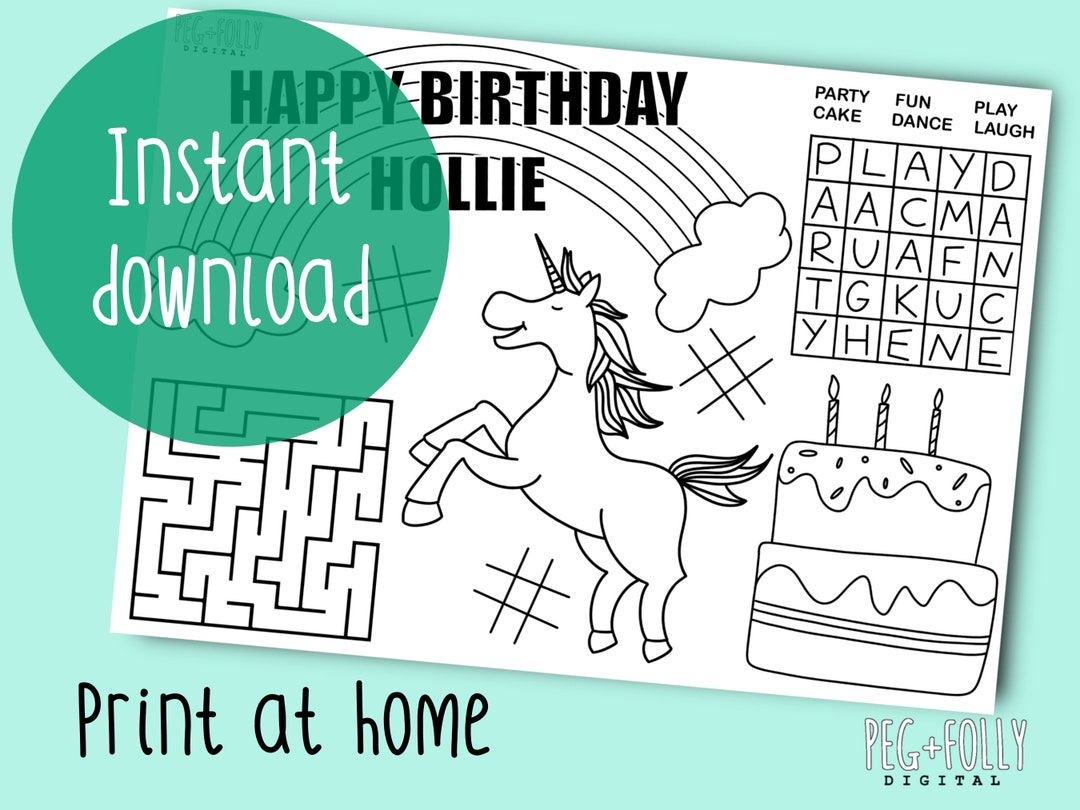 Unicorn Birthday Activity Sheet / Rainbow Party Favour for - Etsy