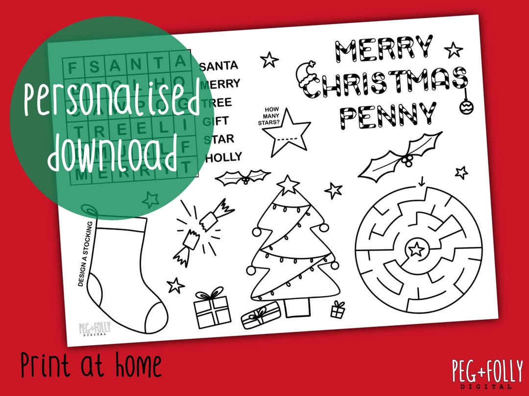 Personalised Christmas Activity Sheet / Children Colouring - Etsy