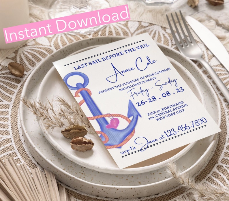 Nautical Wedding Invitation, Anchor Wedding Invitation, Wedding ...