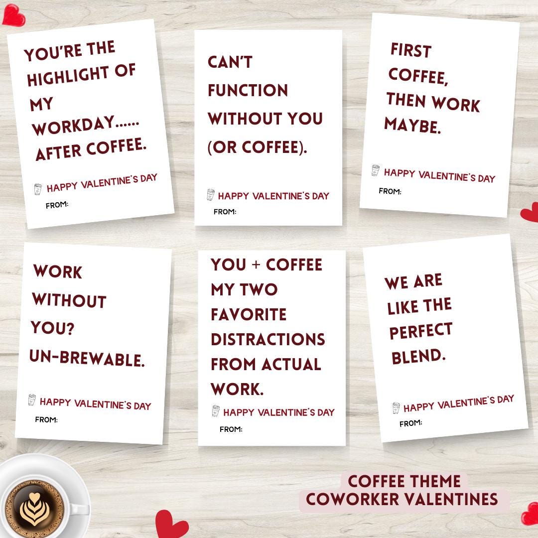 Valentines Cards for Coworkers, Coffee Theme Valentine Card, Office ...