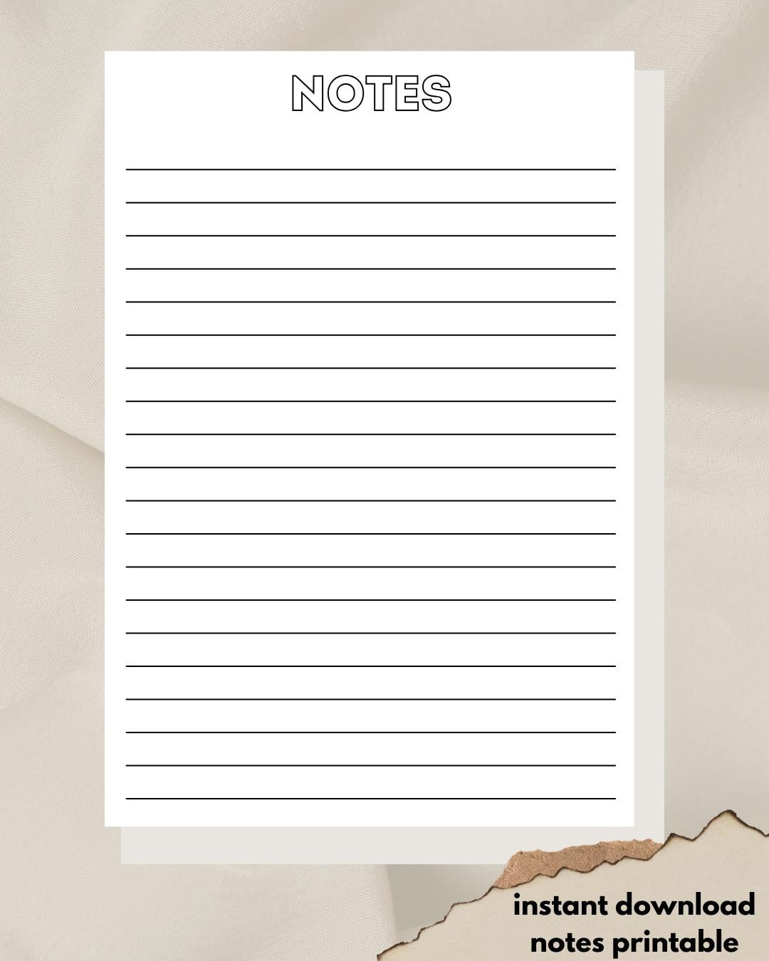 Notes Page Printable, Lined Note Paper, Notes Page Planner, Printable ...