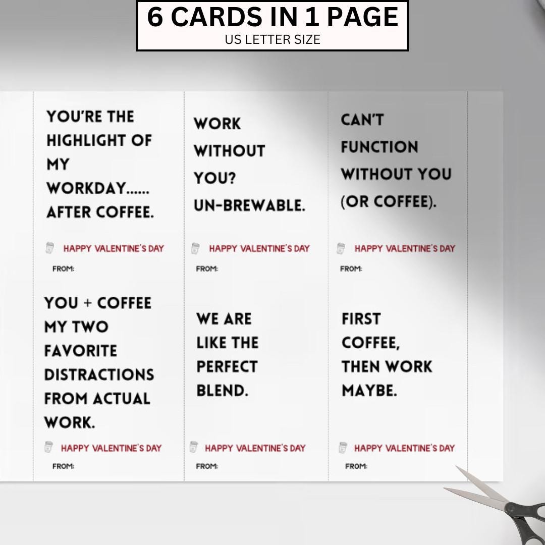 Valentines Cards for Coworkers, Coffee Theme Valentine Card, Office ...